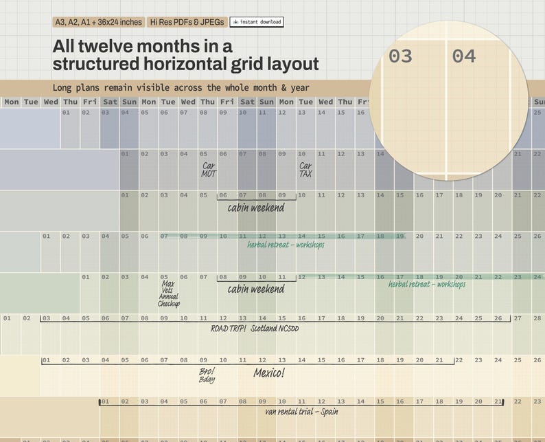 2026 Large Calendar Linear Year Planning Printable Minimal Grid Wall ...