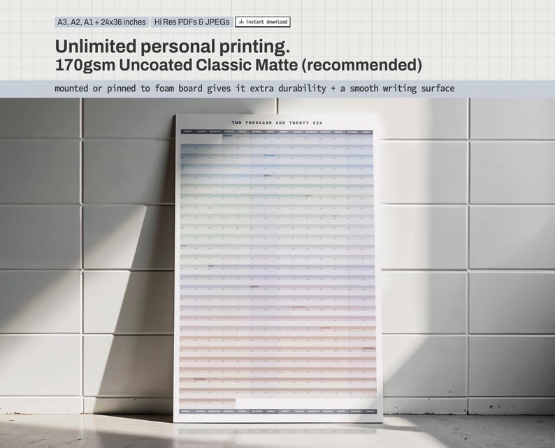 Printable Yearly Timeline Calendar 2026 Full Year Wall Planner ...