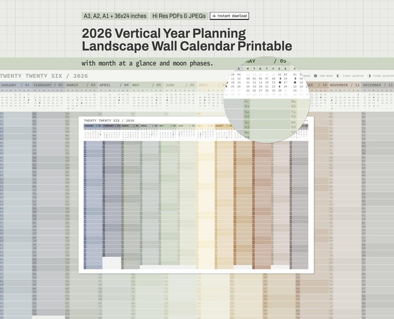 2026 Großer Kalender Linear Jahresplanung Printable Minimal Grid ...