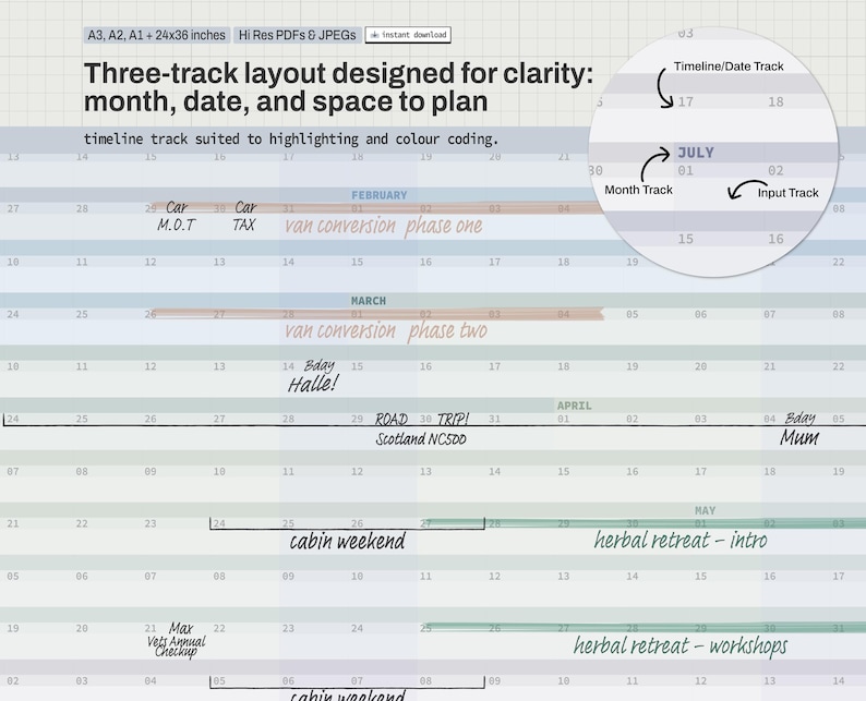 Printable Yearly Timeline Calendar 2026 Full Year Wall Planner ...
