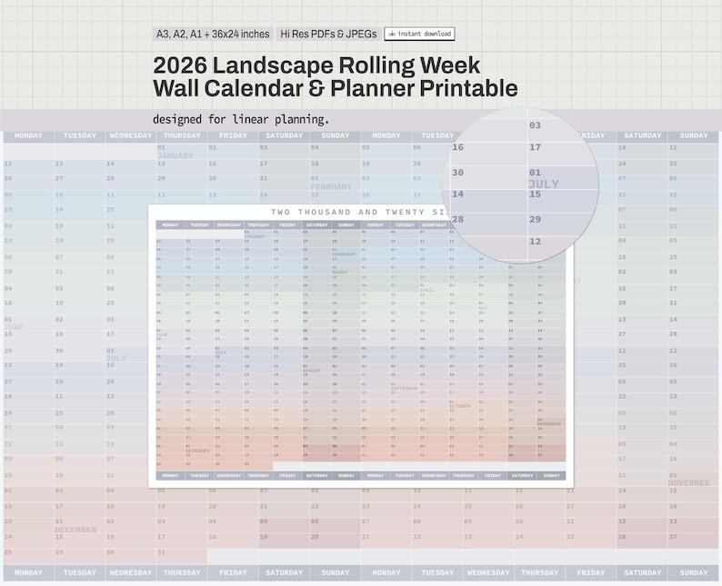 Printable Large Landscape Timeline 2026 Calendar Two Week Rolling View ...