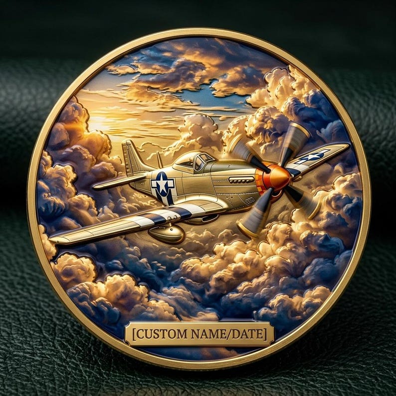 Custom P-51 Mustang Challenge Coin, WW2 Army Air Force Fighter 3D Gold ...