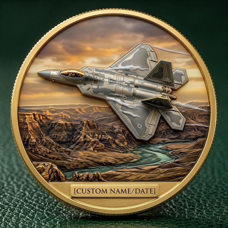 Custom F-22 Raptor Challenge Coin, Personalized Military Jet Fighter ...