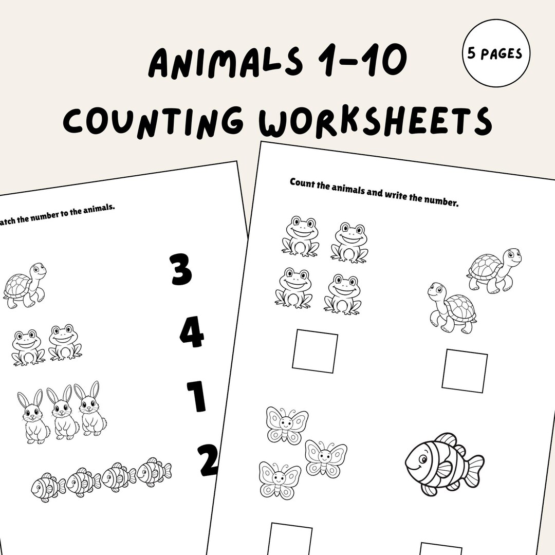 Animals Counting Worksheets 1–10 | Preschool Math Activities | Animal ...