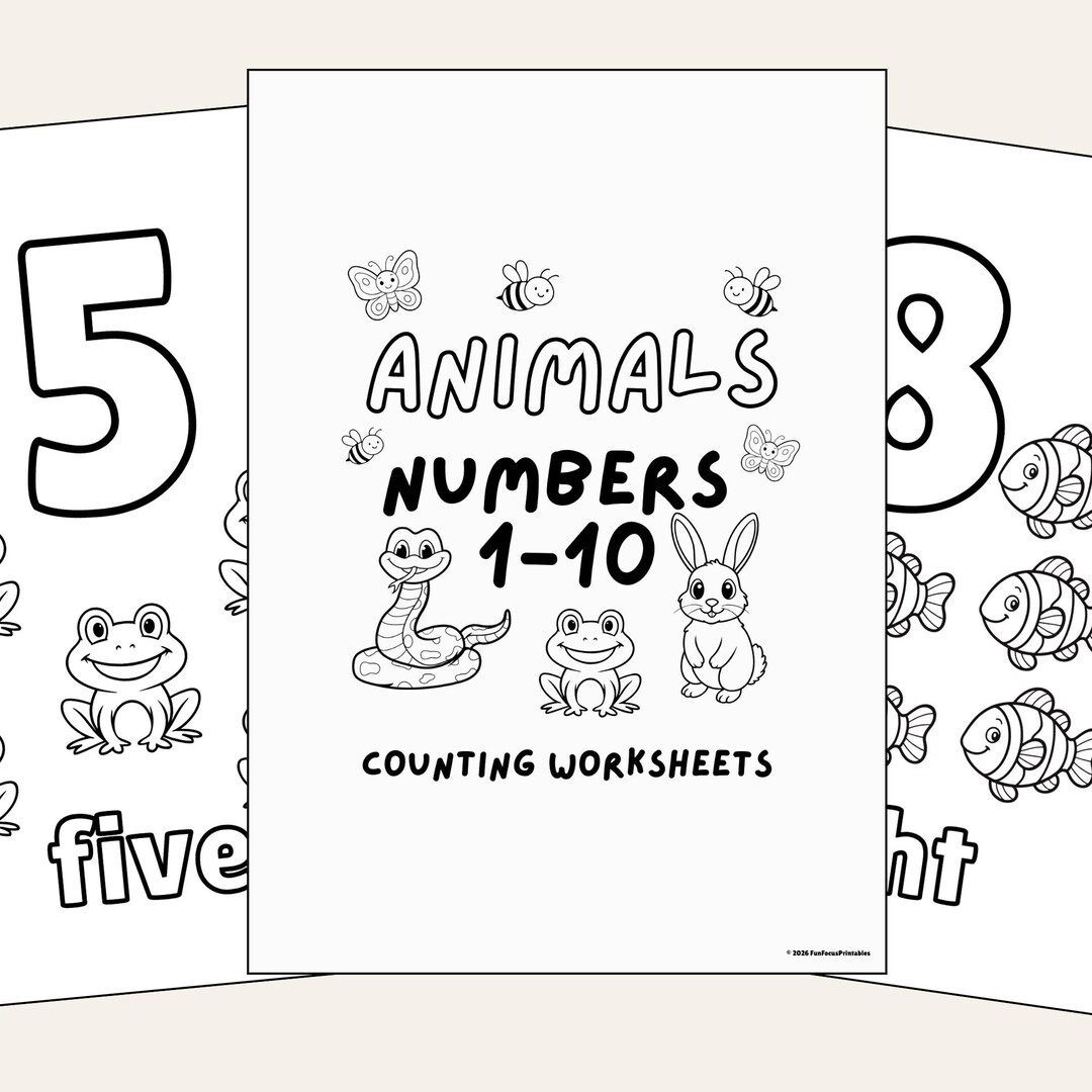 Animals Numbers 1–10 | Preschool Counting Worksheets | Numbers Coloring ...