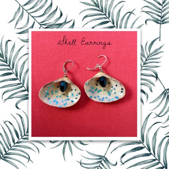 Blue Sparkle Shell Earrings | Etsy