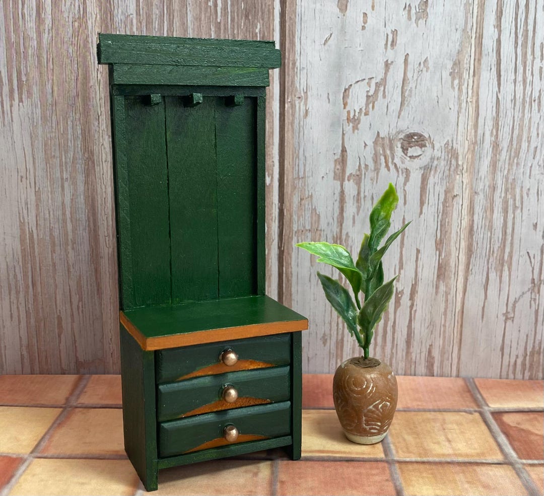 Miniature Dark Green Hall Tree, 1:12 Scale Mudroom Bench - Etsy