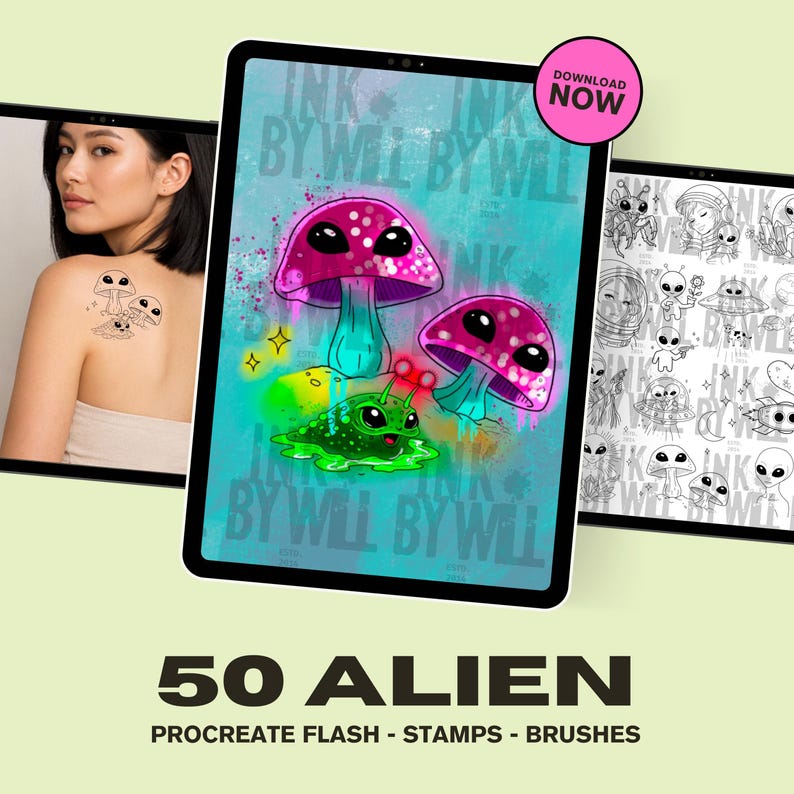 50 Alien Spaceship Procreate Tattoo Flash Stamps (instant Download) - Etsy