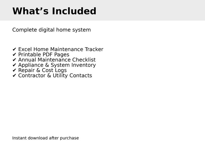 Home Maintenance Tracker: Printable PDF & Editable Excel (digital ...