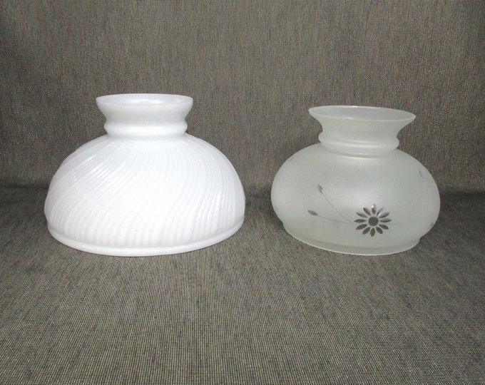 Vintage White & Frosted Glass Student Lamp Shades • Ribbed or Etched ...