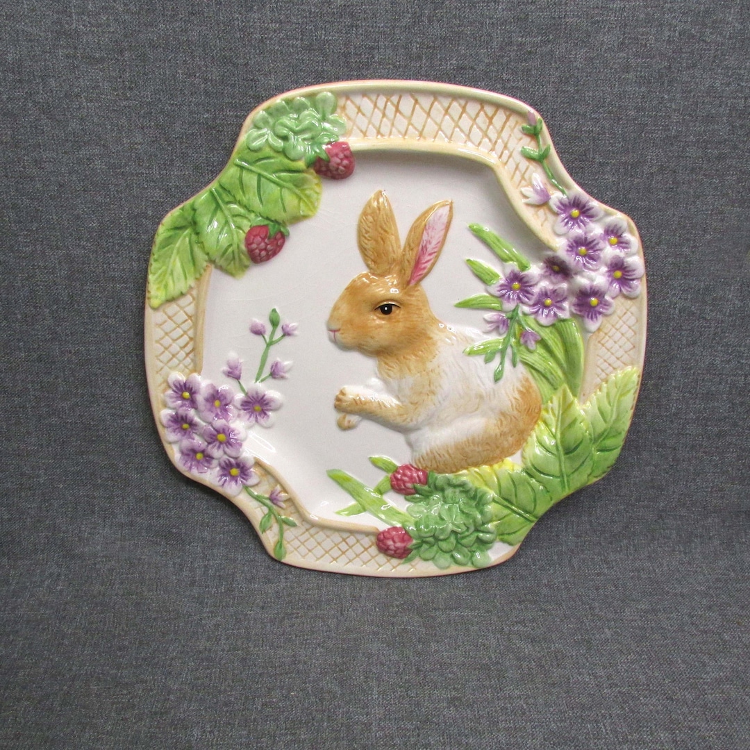 Valerie Parr Hill Rabbit Plate 3-D Raised Relief Easter Spring Garden ...