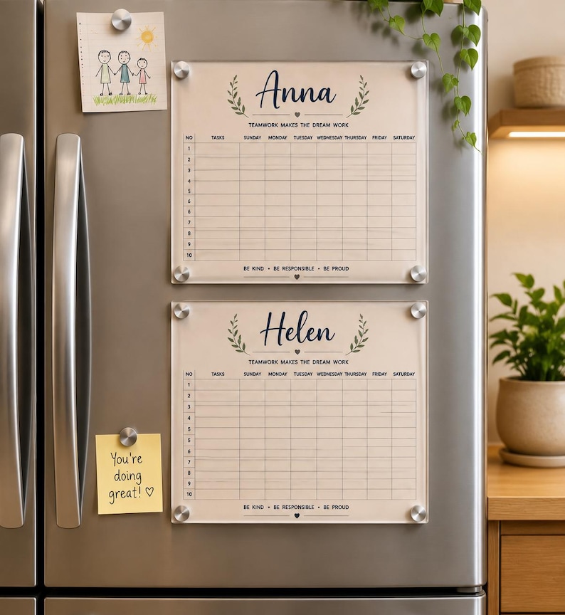 Acrylic Kids Chore Chart, Fridge Organization, Weekly Schedule, Dry ...