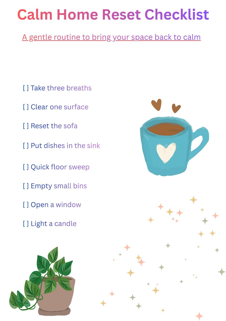 Calm Home Reset Checklist Printable | Gentle Cleaning Routine | Instant ...