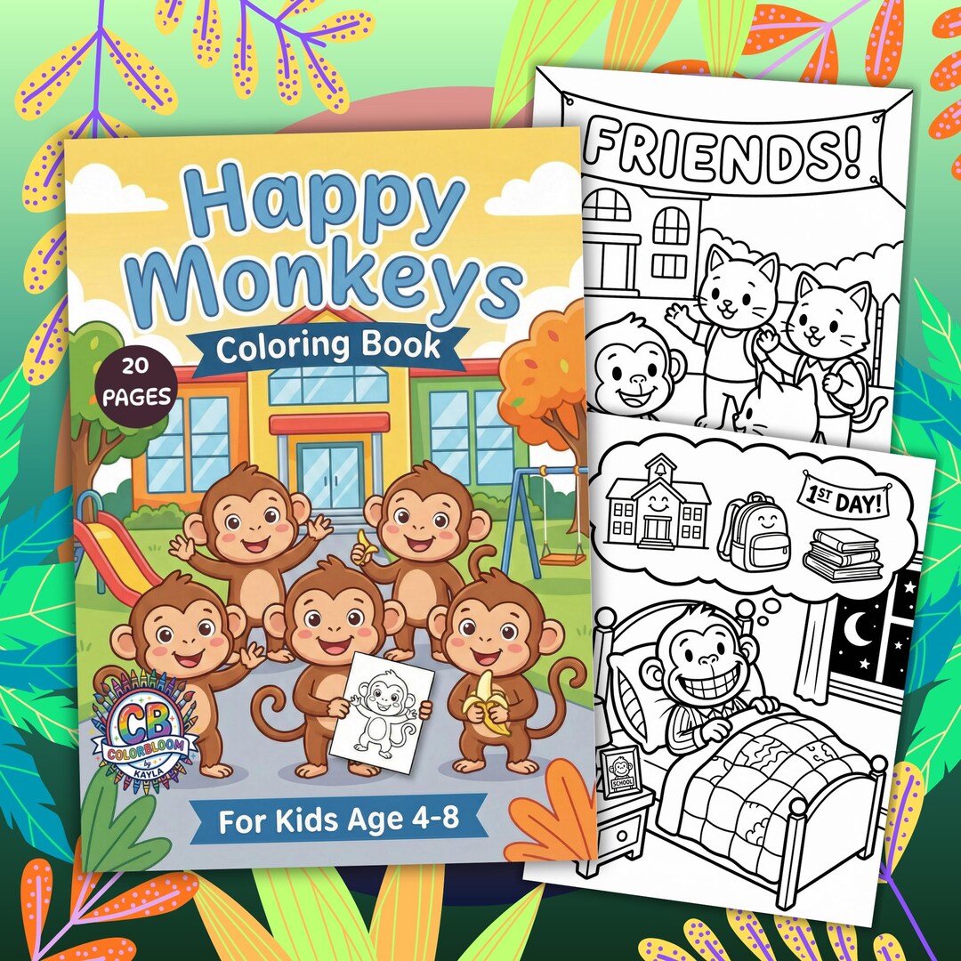 The Cheeky Monkeys Coloring Book - 20 Bold and Easy Pages Jungle ...