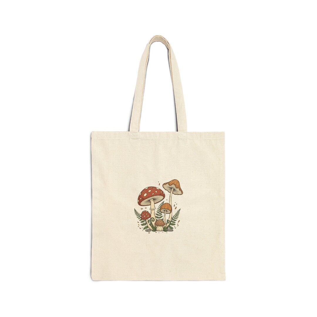 Red Toadstool Mushrooms Tote Bag | Botanical Mushroom Illustration ...