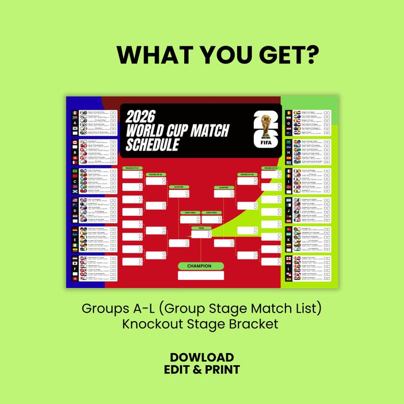 World Cup 2026 Schedule Wall Chart, Soccer Tournament Bracket Poster ...