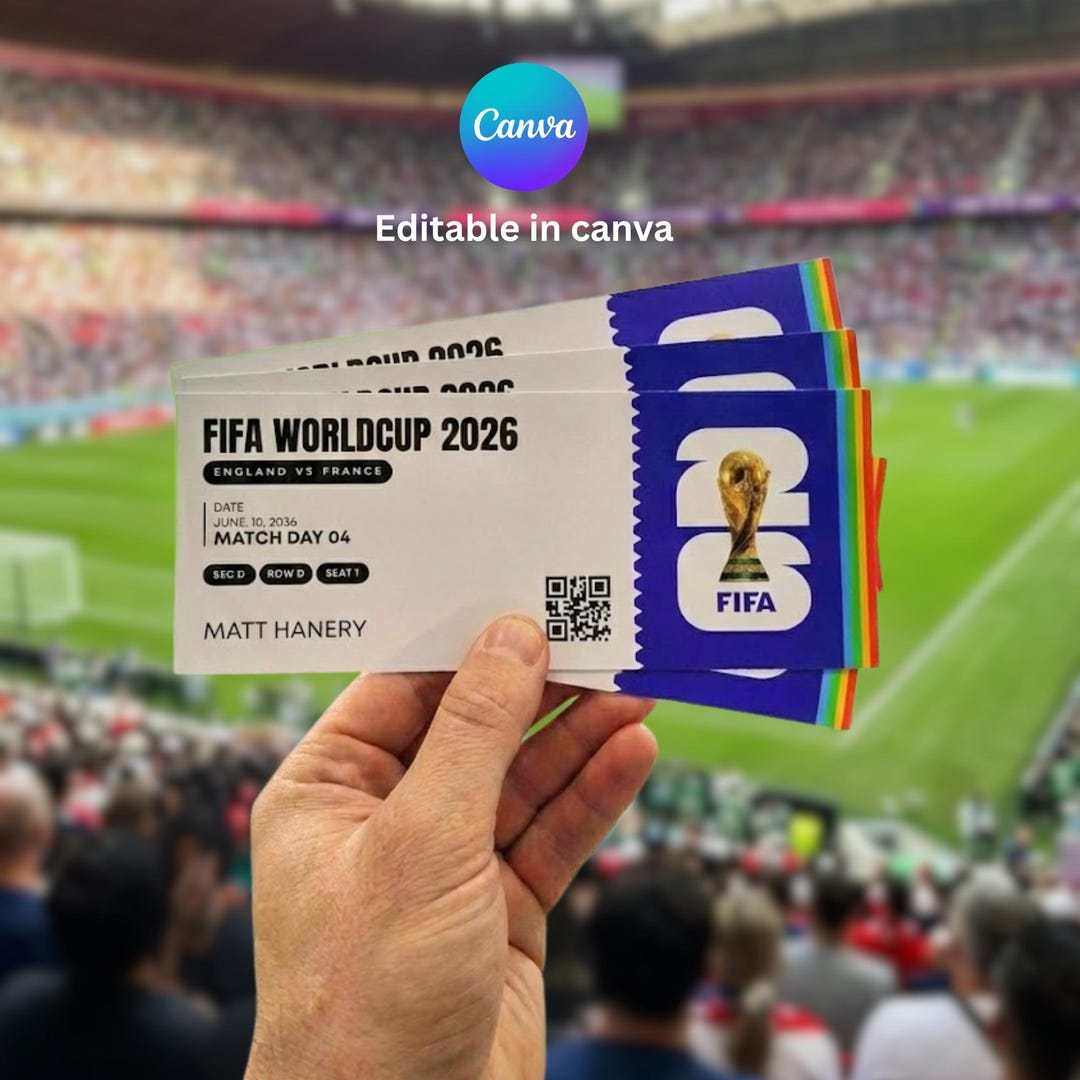 World Cup 2026 Ticket Template, Editable Soccer Game Ticket, Custom ...