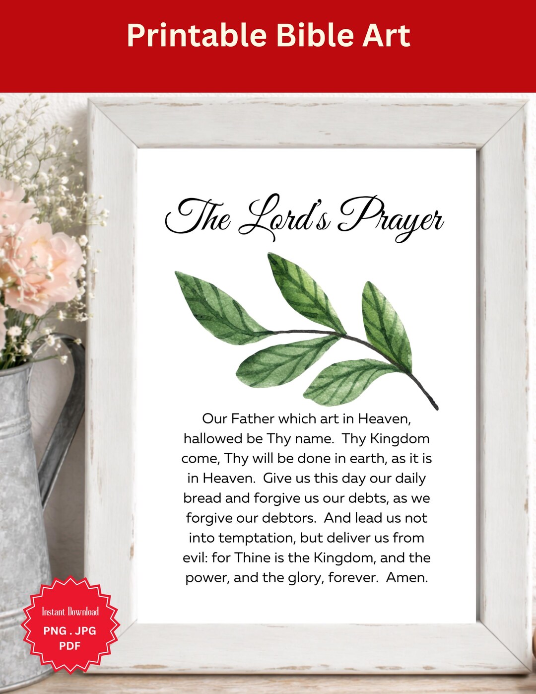 Lord's Prayer Bible Verse Printable, Botanical Art Print PDF (digital ...