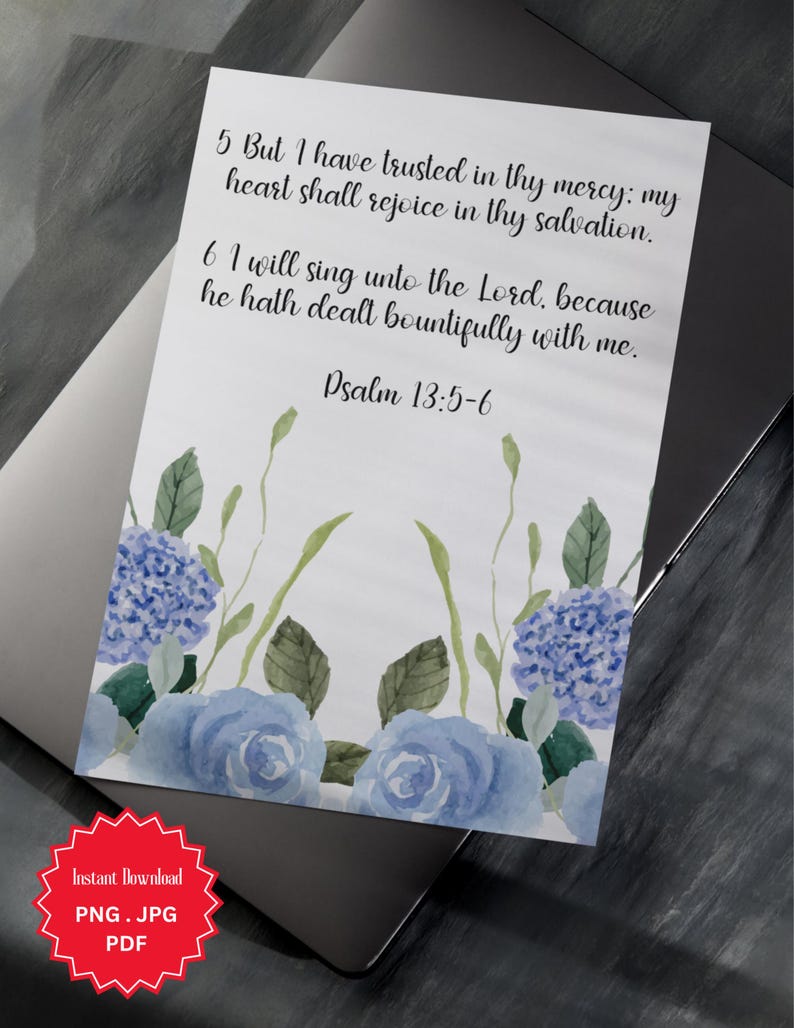 Psalm 13:5-6 Bible Verse Printable, Floral Art Print PDF (digital ...