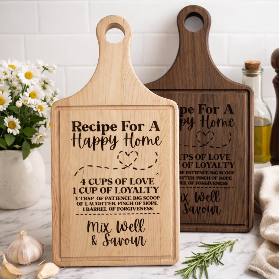 Solid Wood Cutting Board, Happy Home Engraved Recipe Saying, Rustic ...