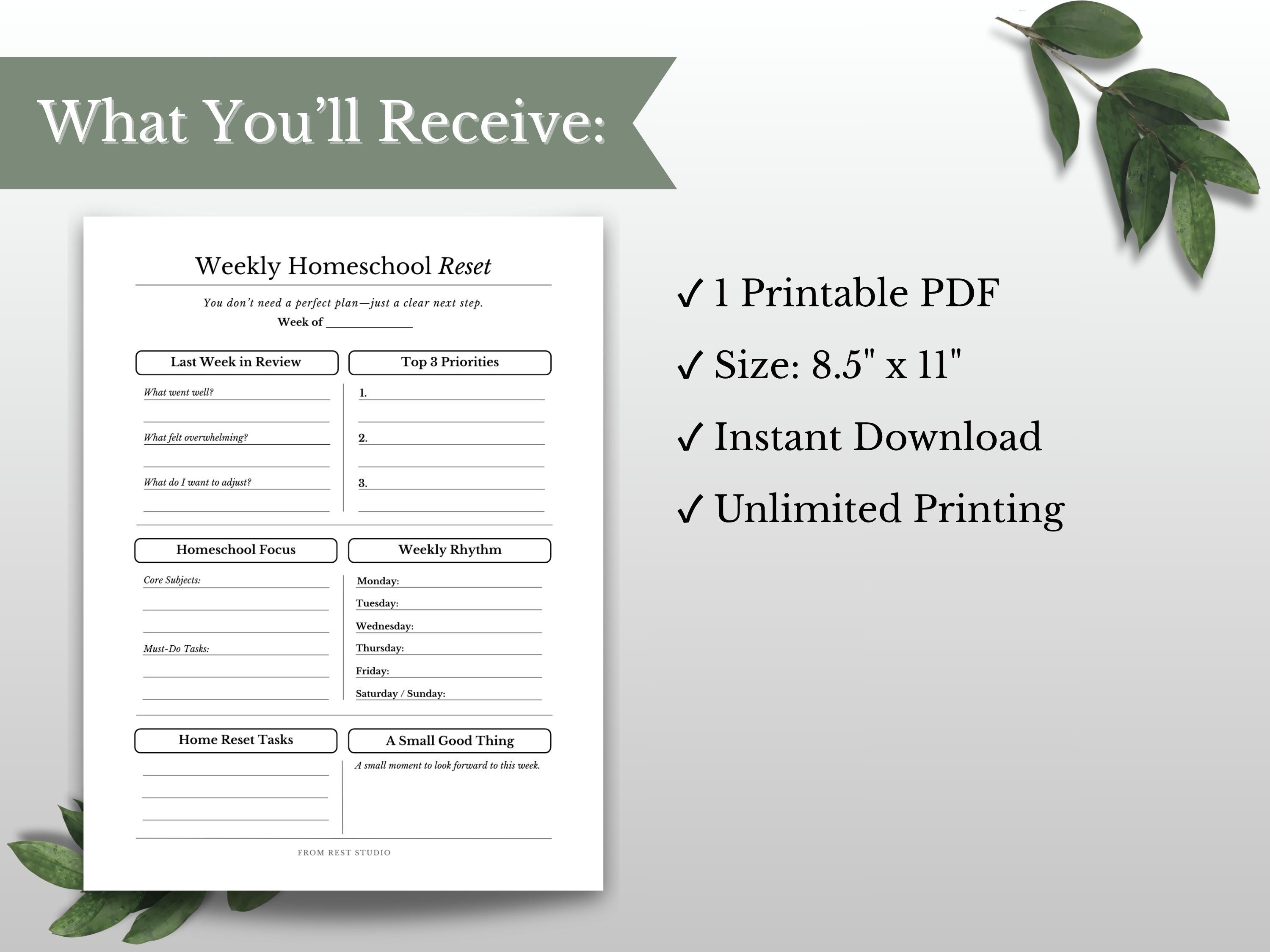 Weekly Homeschool Planner Printable | Simple Weekly Reset for ...