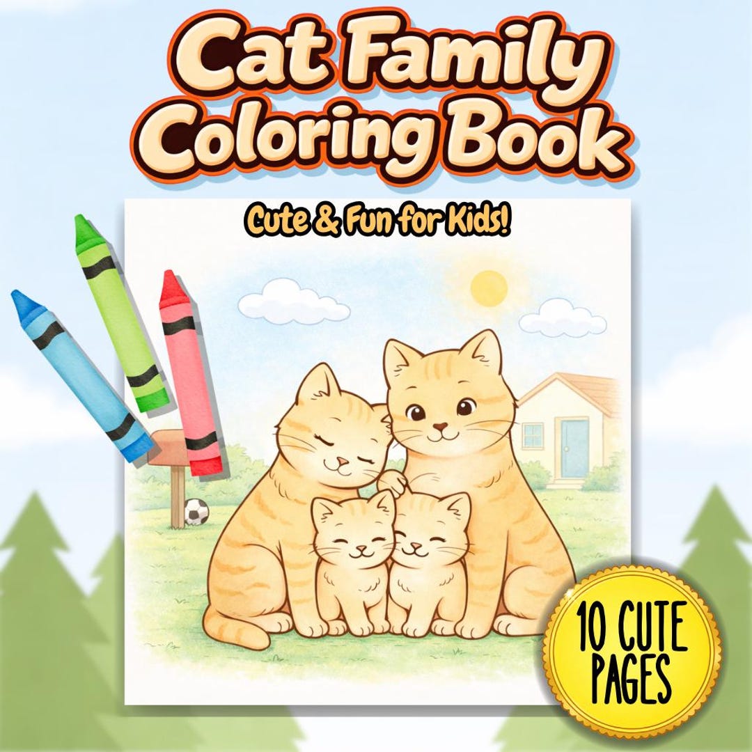 Cat Coloring Pages for Kids Printable PDF | Cute Kitten Family Coloring ...