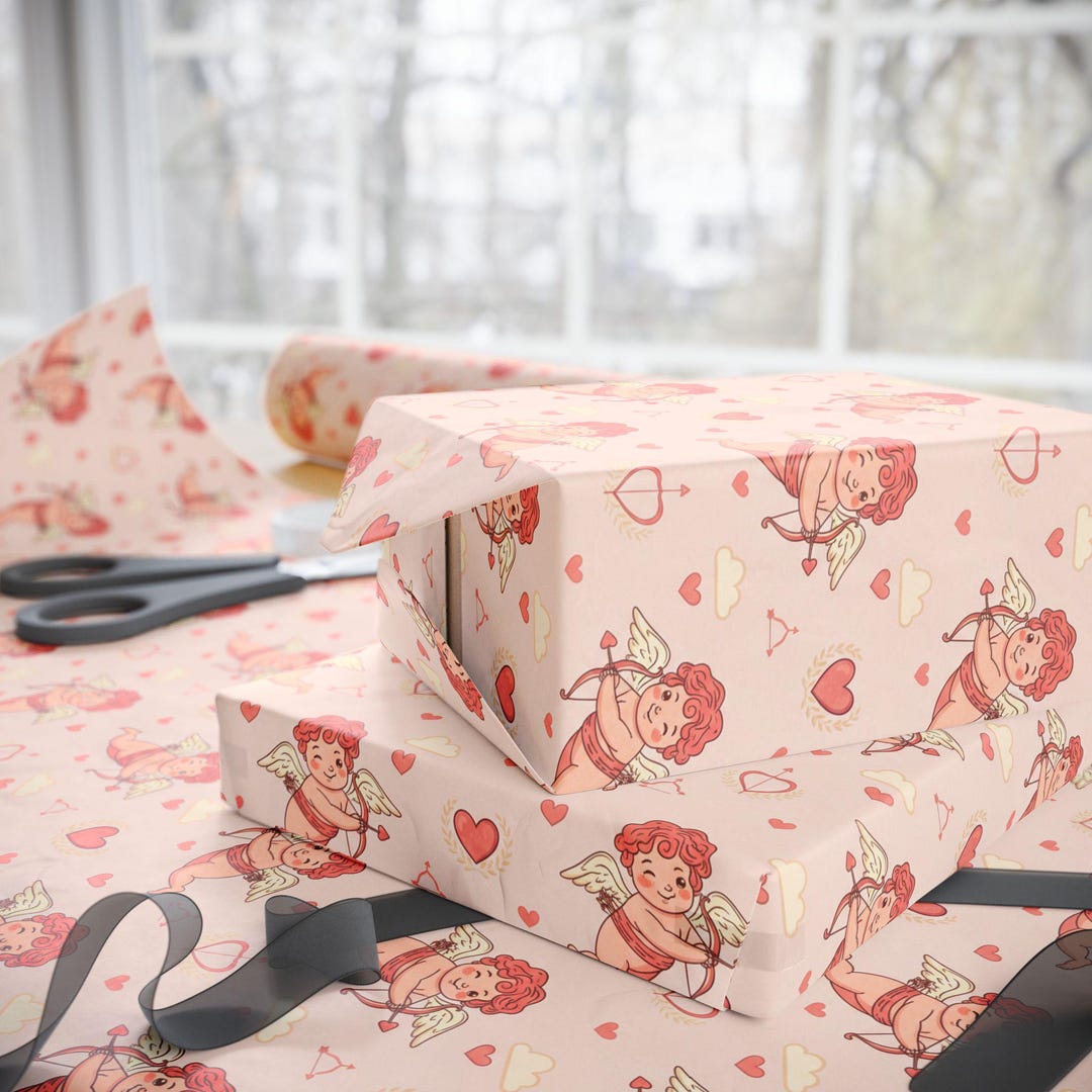 Vintage Cupid Pattern Wrapping Paper | Valentine Hearts Gift Wrap - Etsy