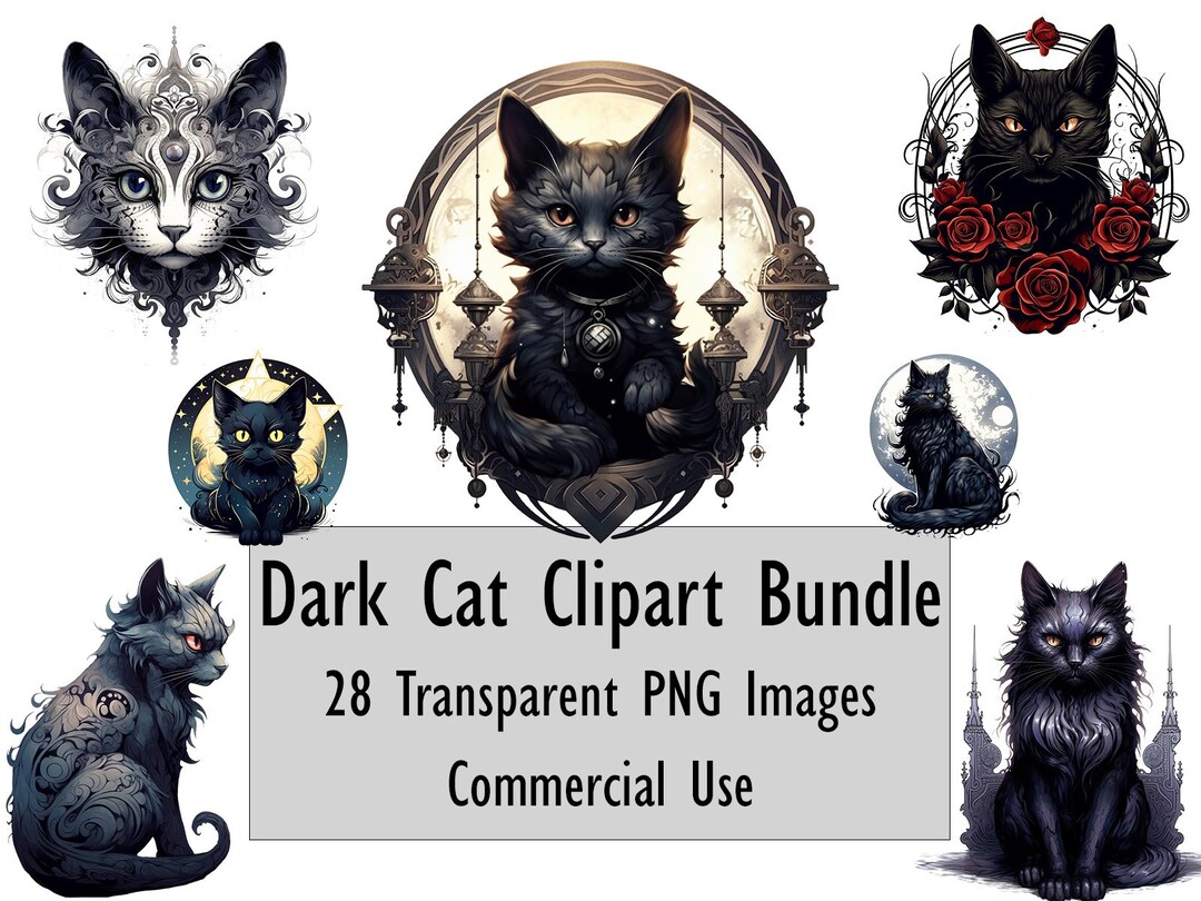 28 Dark Cats Clipart Bundle, Creepy Cat, PNG Transparent, 300 DPI ...