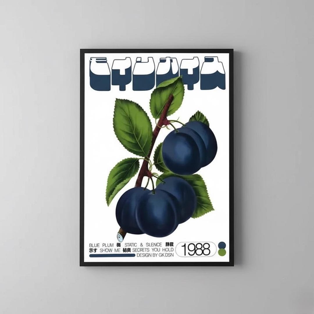 Minimalist Blue Plum Poster – Japanese Illustration Poster – Modern ...