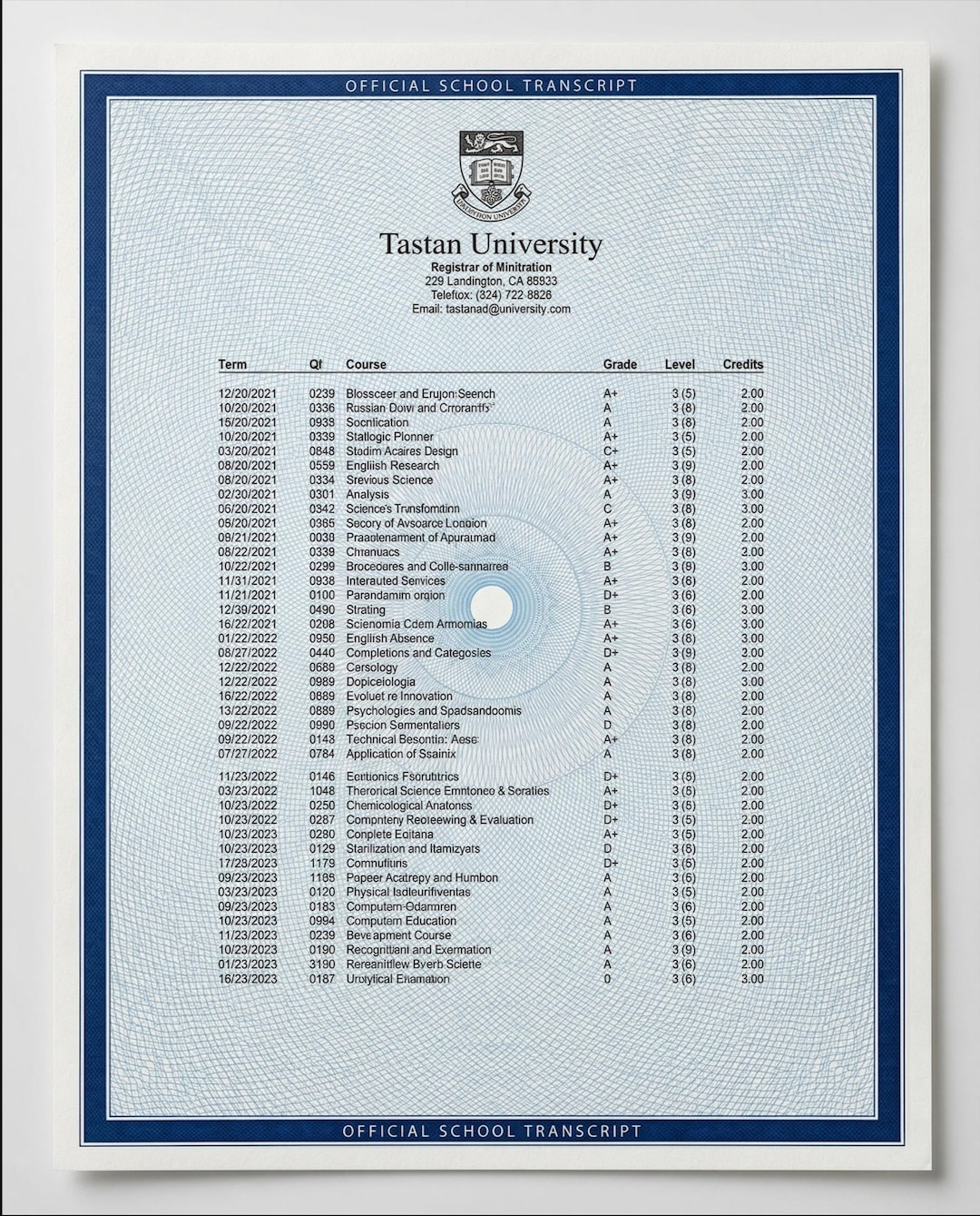 Editable University Transcript Template, College Academic Record ...