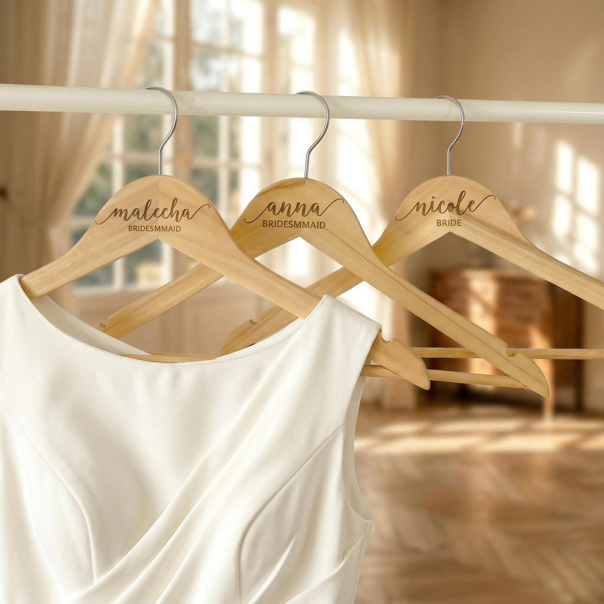 Personalized Wooden Wedding Hangers, Engraved Bride, Bridesmaid Hanger ...