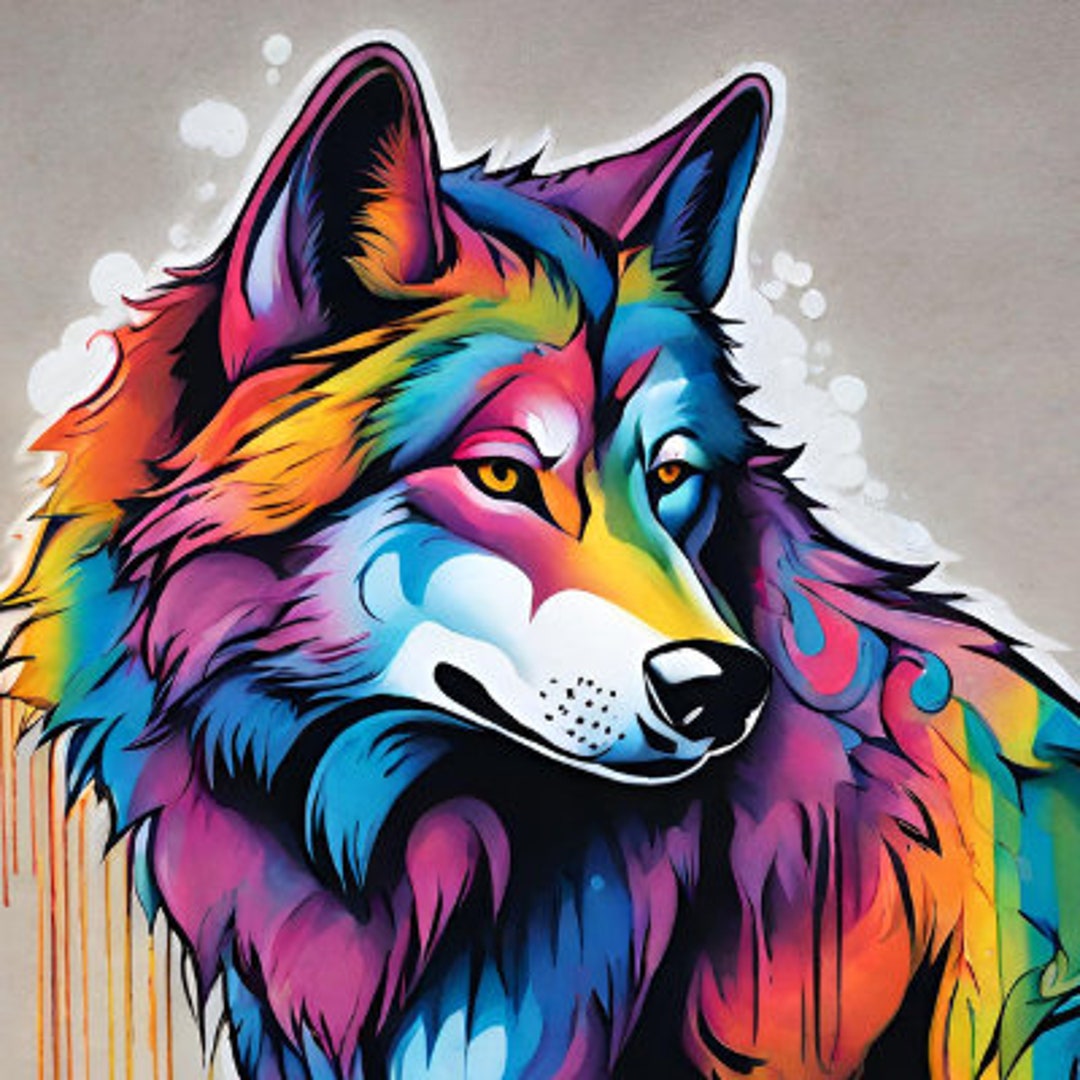 Rainbow Wolf, Graffiti Wall Art, Teen Bedroom Makeover, Graffiti Poster - Etsy