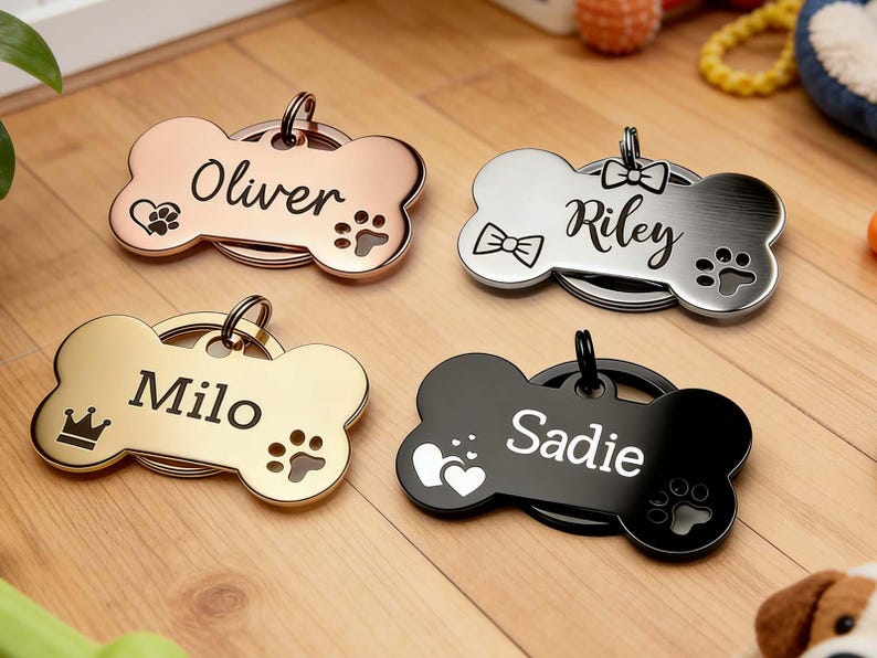 Personalized Bone Pet Tag, Custom Engraved Stainless Steel Dog ID - Etsy