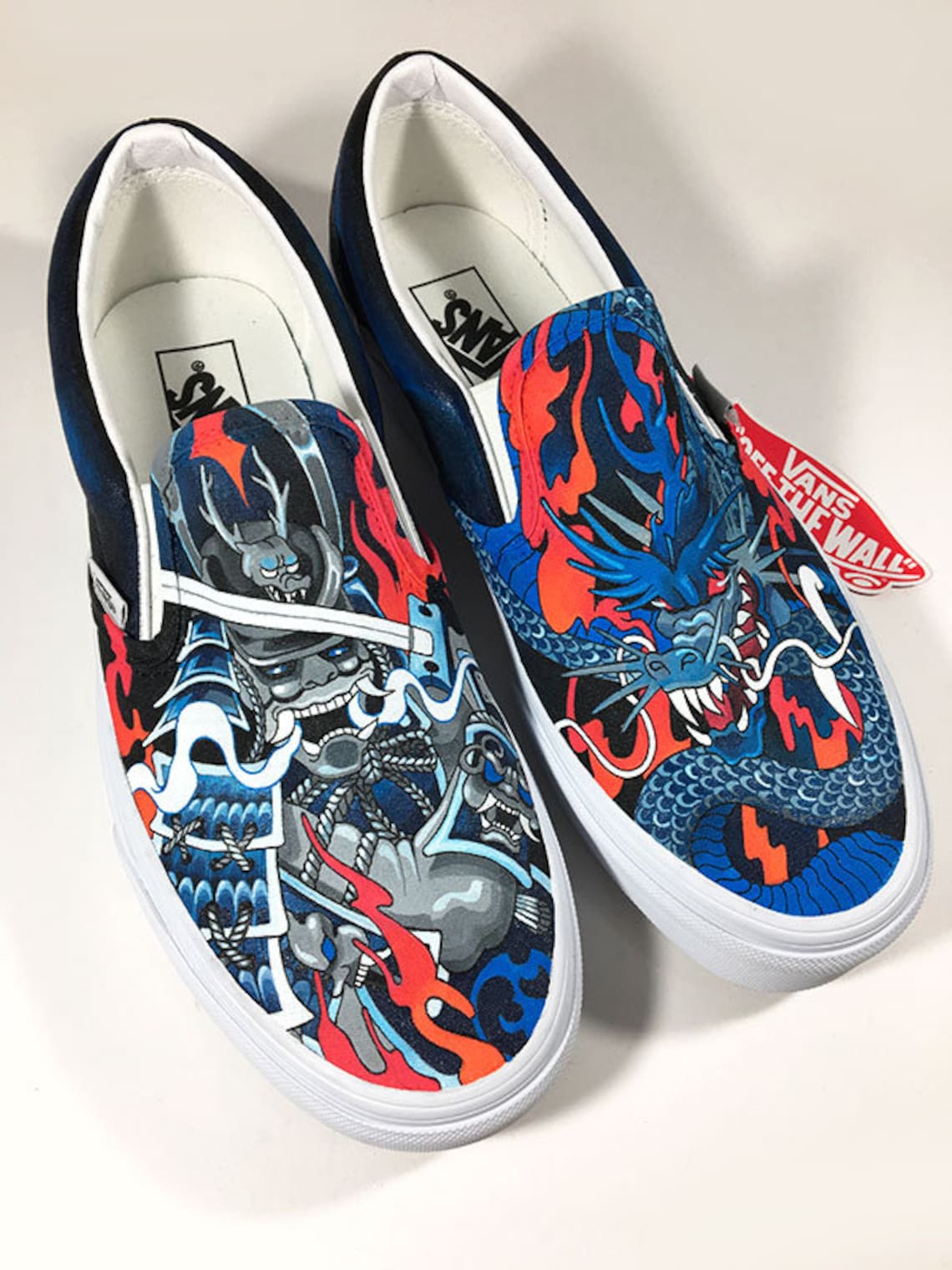 Dragon VS Samurai Custom Painted Vans Slip Ons Skate Shoes | Etsy