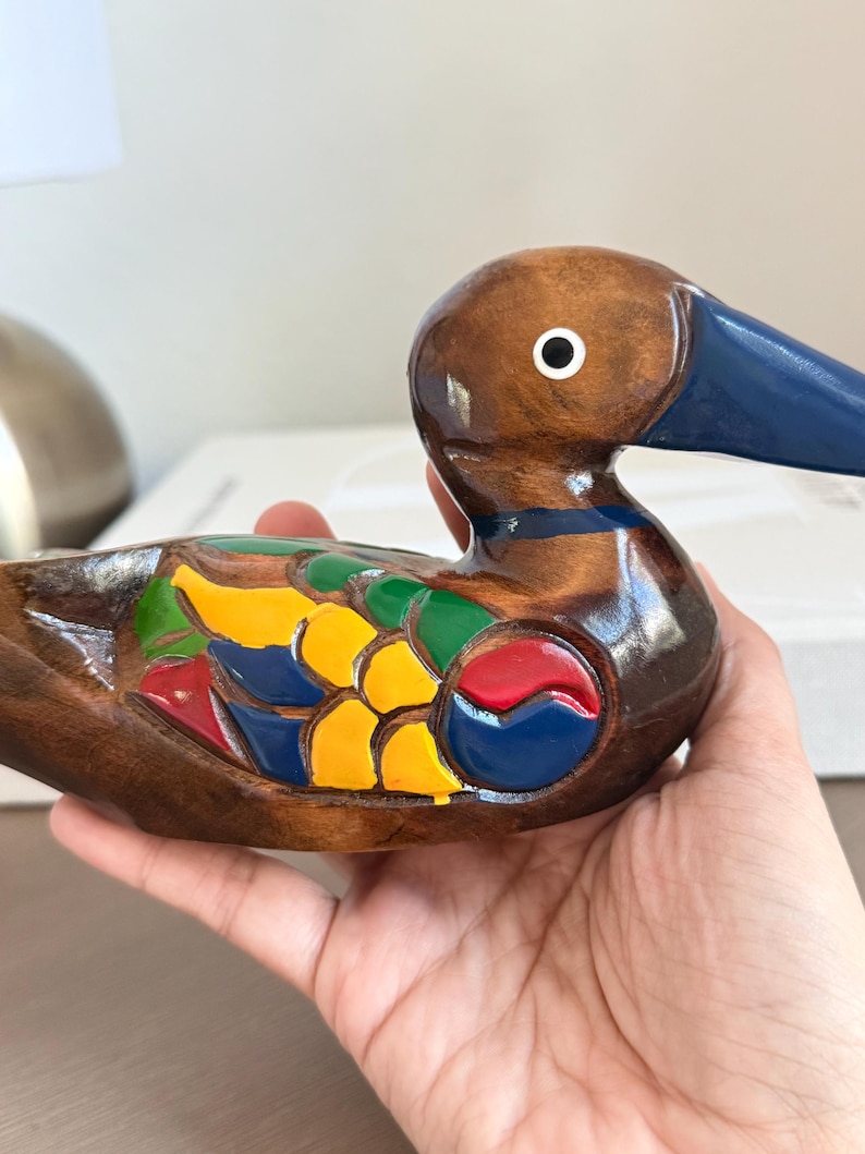 Vintage Hand-carved Wooden Duck Figurine | Folk Art Mallard Sculpture ...