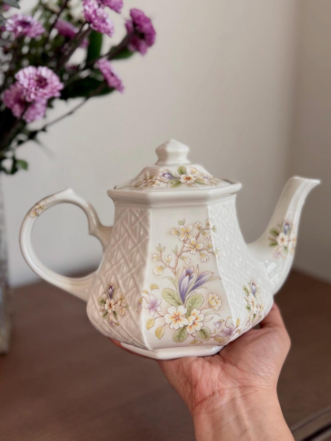 Vintage Sadler Windsor Floral Teapot | Made in England White Ceramic ...