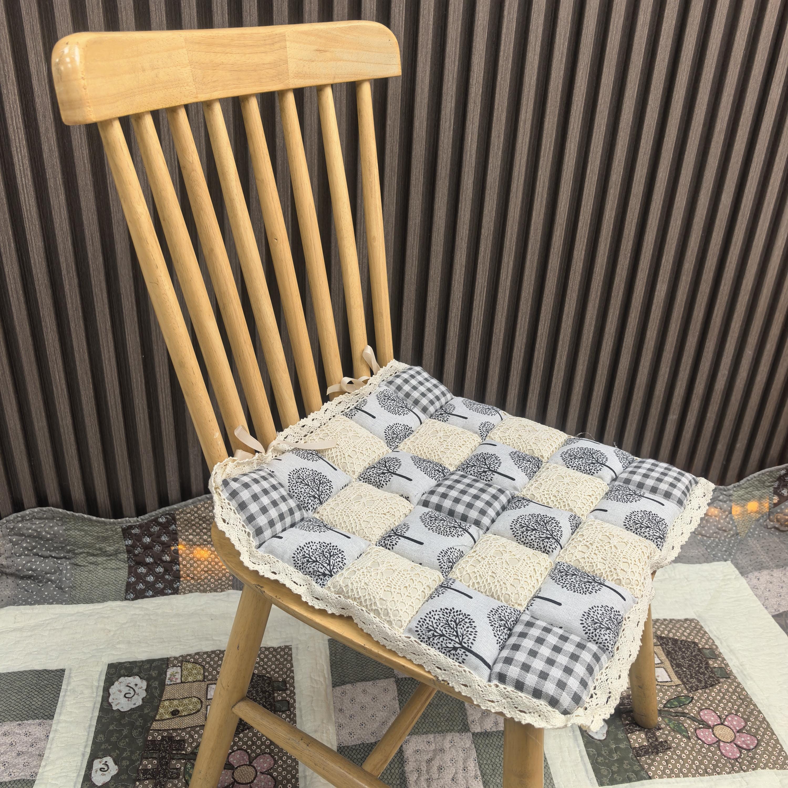 Patchwork Lace Chair Cushion, Rustic Farmhouse Seat Pad, Non-slip ...