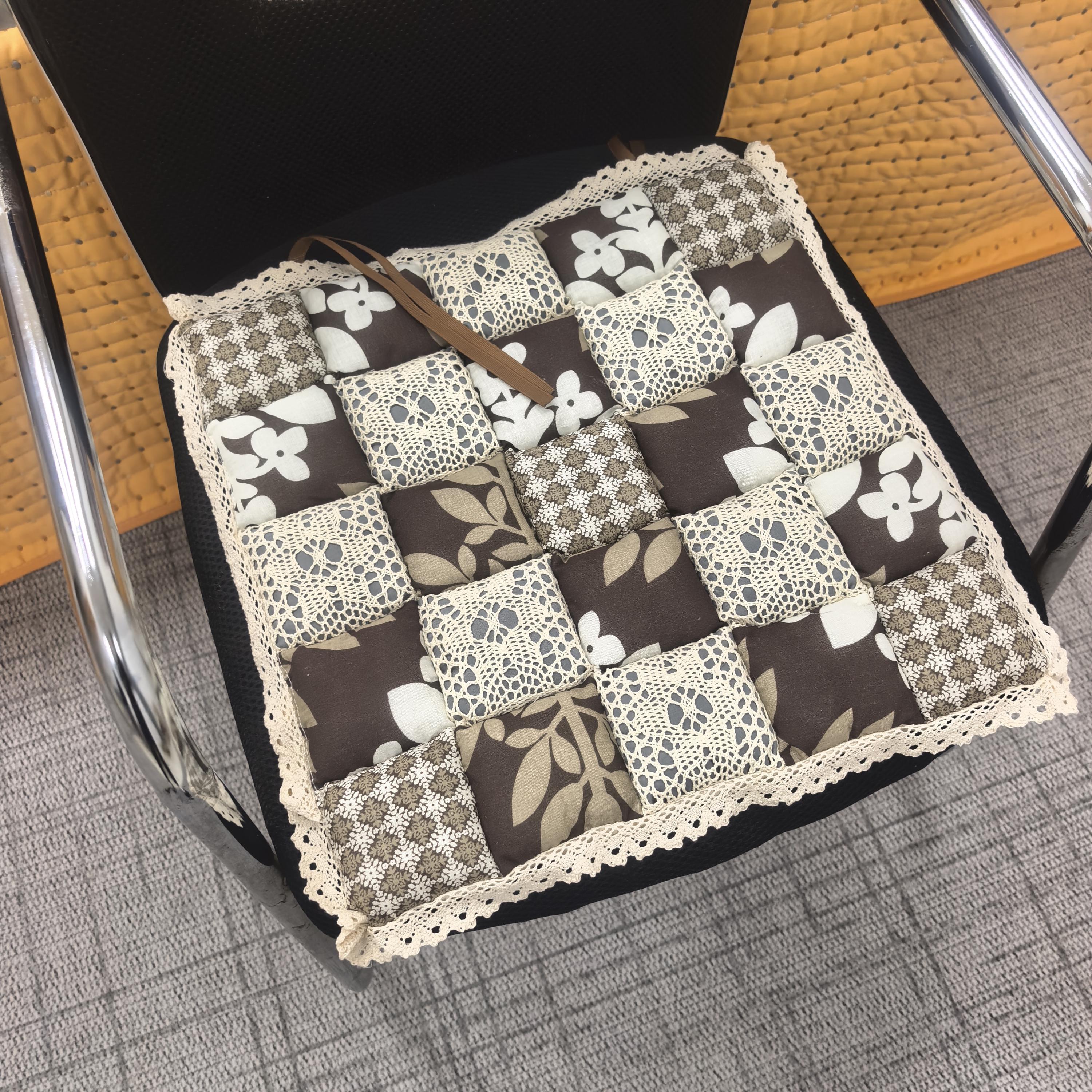 Patchwork Lace Chair Cushion, Rustic Farmhouse Seat Pad, Non-slip ...