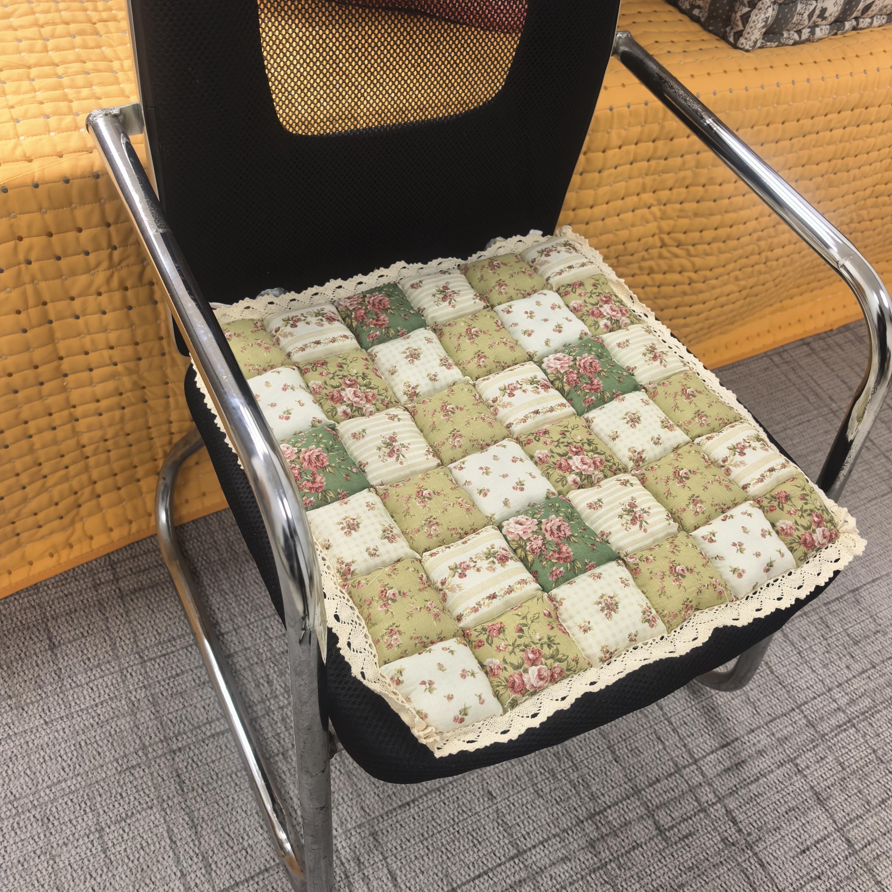 Patchwork Lace Chair Cushion, Rustic Farmhouse Seat Pad, Non-slip ...