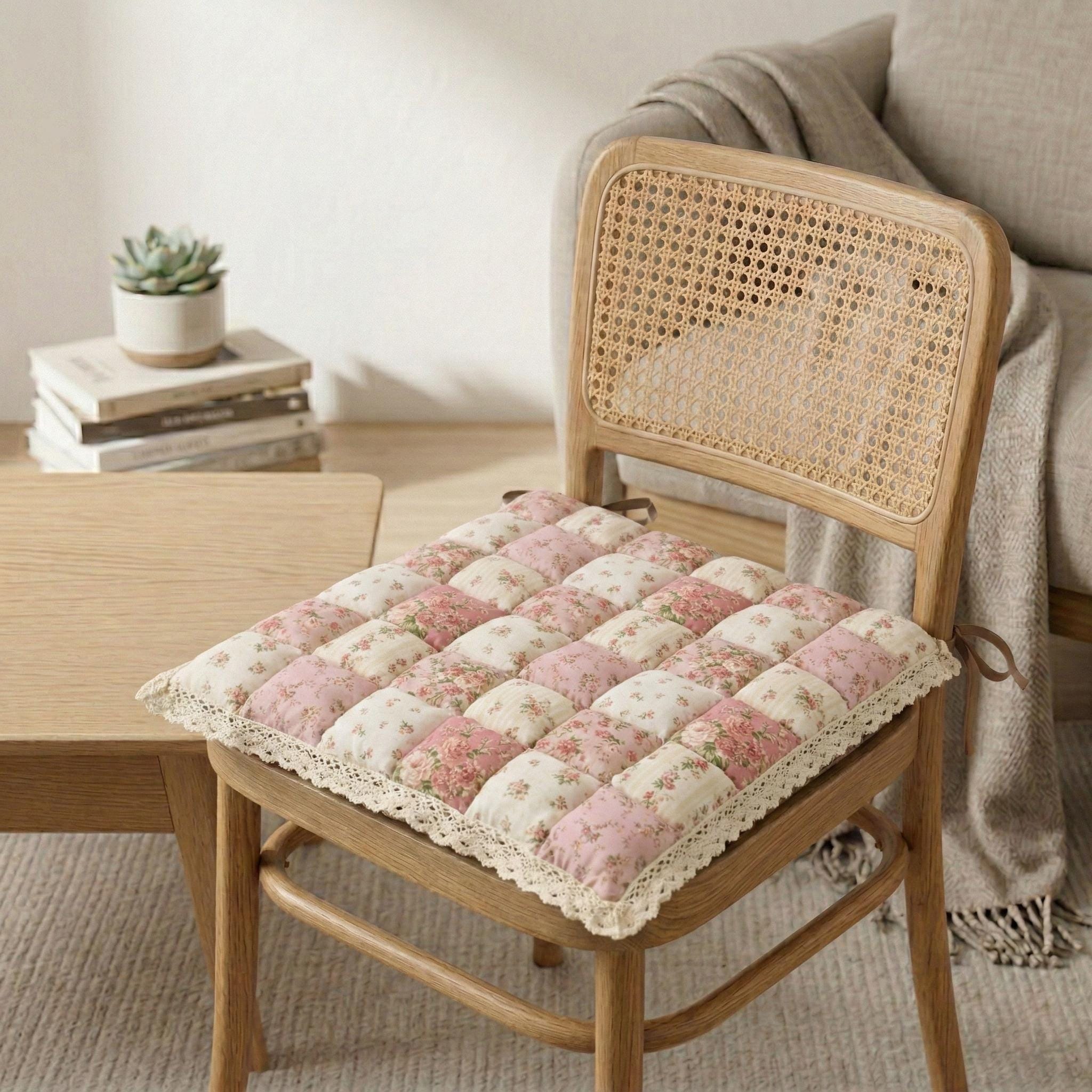 Patchwork Lace Chair Cushion, Rustic Farmhouse Seat Pad, Non-slip ...