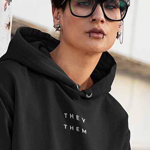 They Them Please Non Binary Pride Hoodie Nonbinary Gender Etsy
