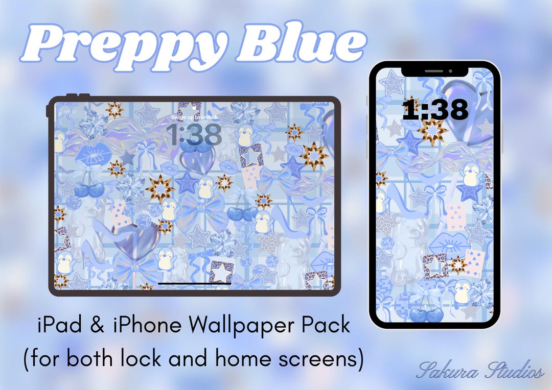 Preppy Blue Lockscreen Homescreen Wallpaper iPad iPhone - Etsy