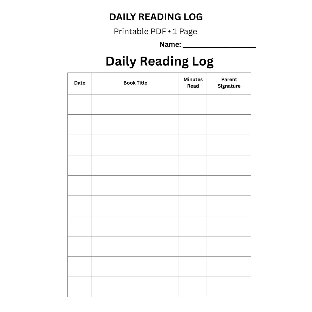 Daily Reading Log Printable for Kids | One Page Reading Tracker ...