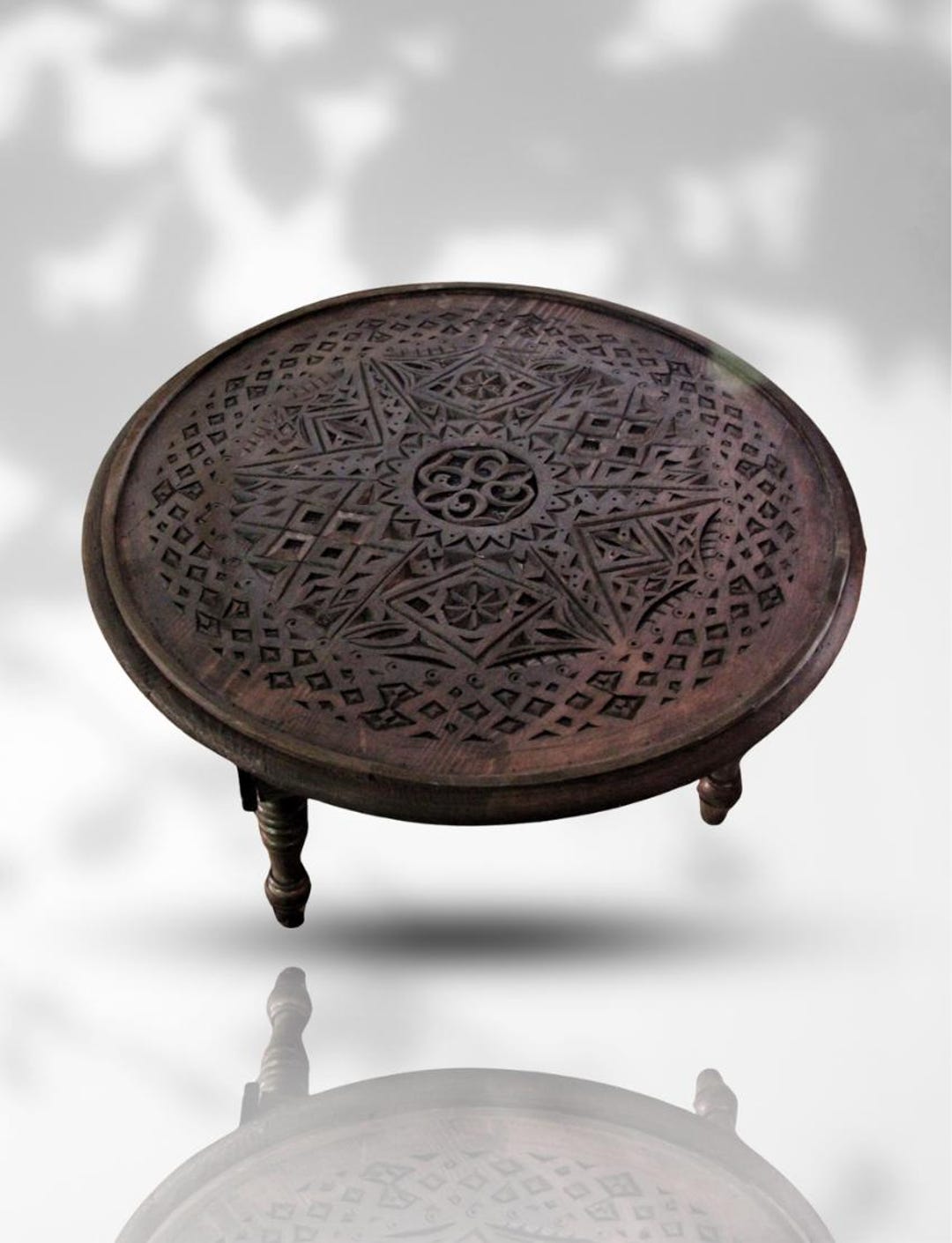 Moroccan Carved Mida Table With Legs/ Unique Wood Coffee Table/ Amazigh ...