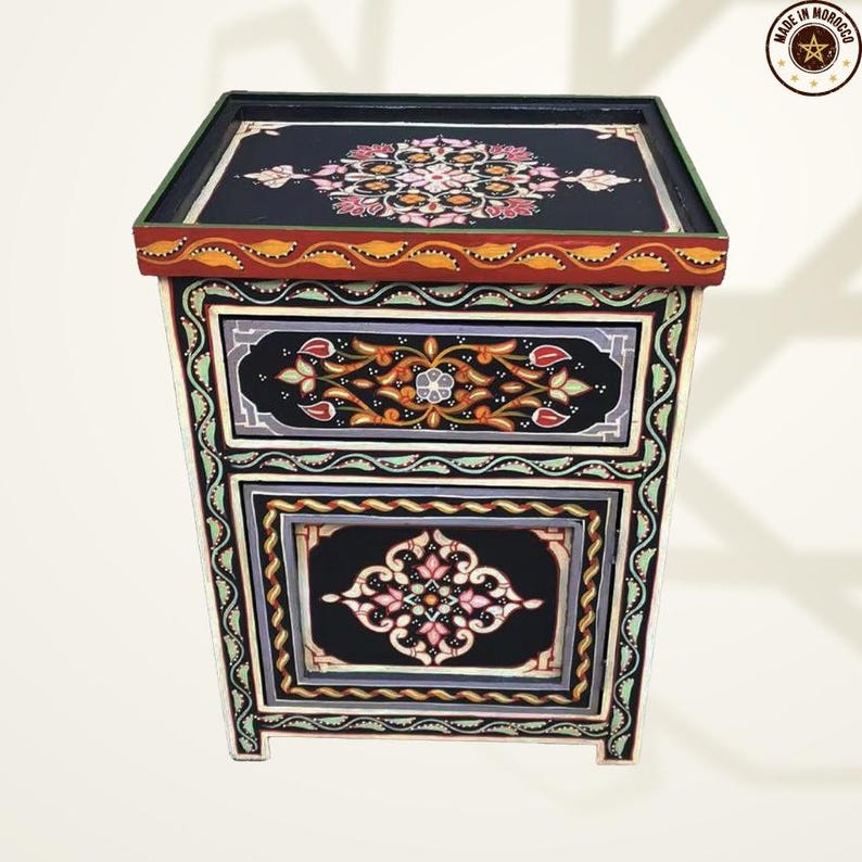 Unique Black-blackberry Moroccan Painted Bedside-nightstand Table ...