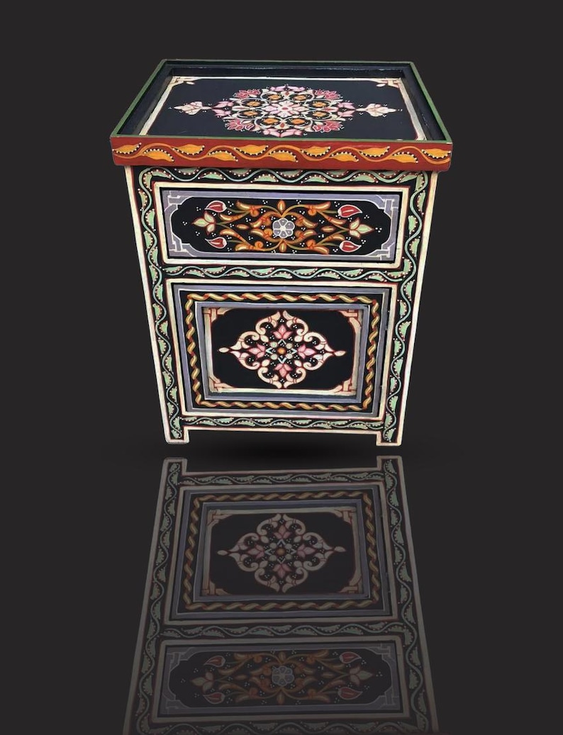 Unique Black-blackberry Moroccan Painted Bedside-nightstand Table ...