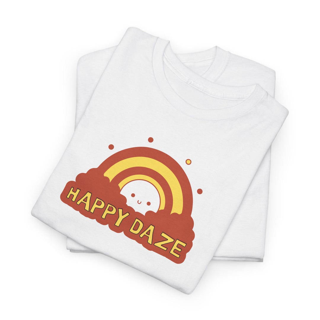 Happy Daze Rainbow Smiley Tee | Retro 70s Sun, Cloud Graphic - Etsy