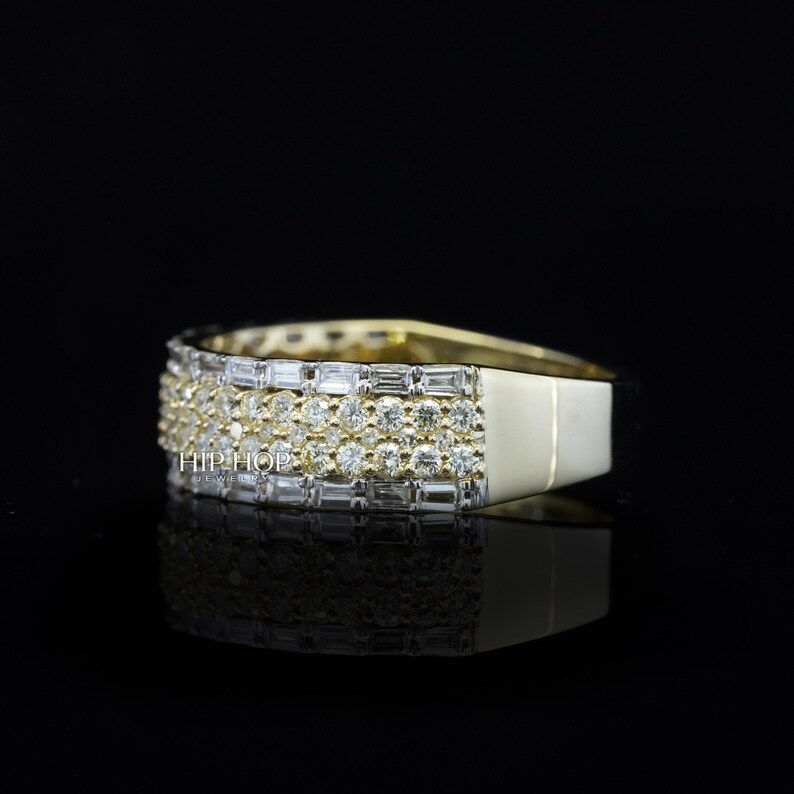 Lab Grown Diamond Wedding Band 14K Solid Gold Baguette and Round Cut ...