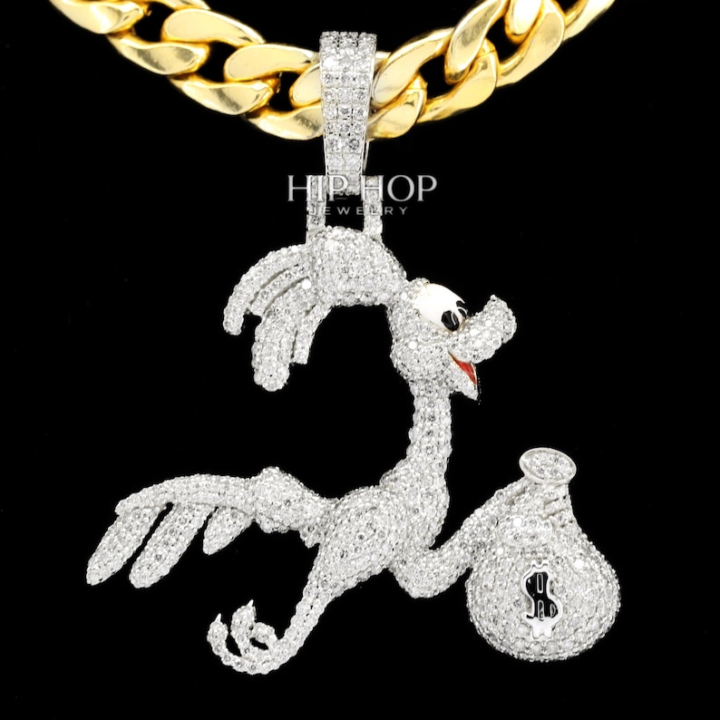 Iced Out Diamond Cartoon Character Pendant, Yellow Gold Minimal Hip Hop ...