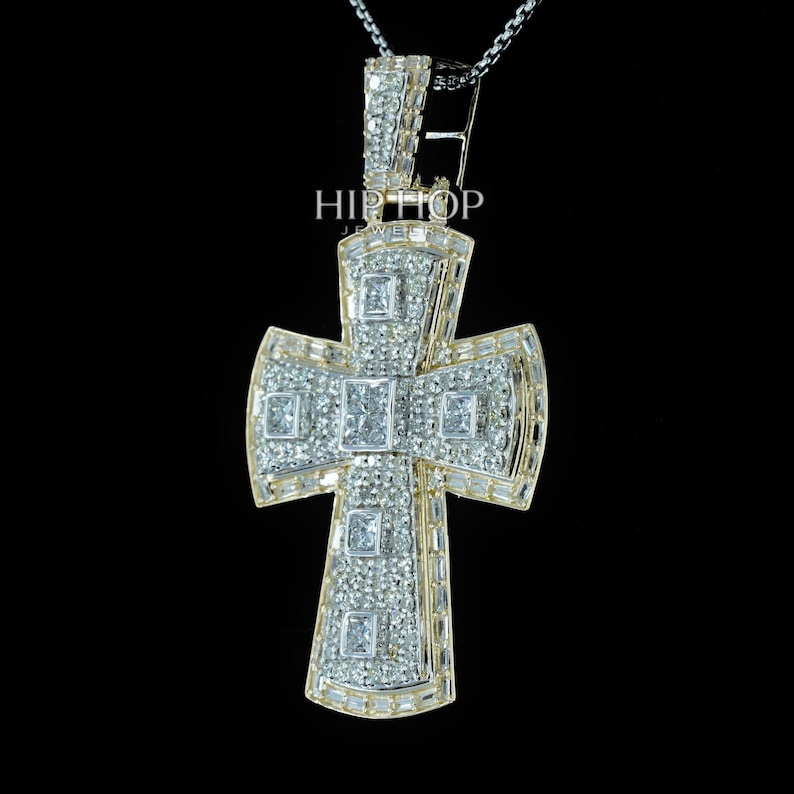 Moissanite Cross Pendant 14K Solid Gold Iced Out Religious Pendent Hip ...